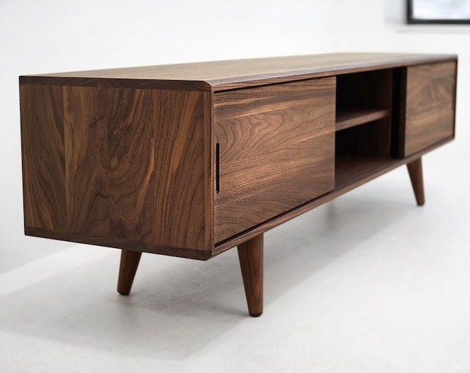 Walnut TV Stand - MCM Media Console - Mid Century Modern Credenza ...