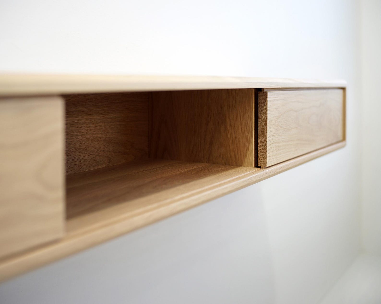 Solid White Oak Floating Media Console Cabinet, Entryway Table With ...