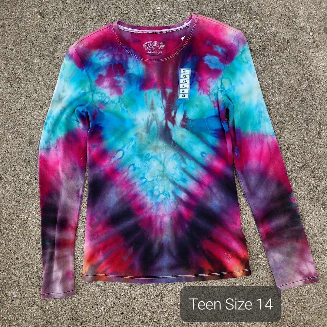 Hecho a mano Tie Dye Youth Juniors Kids XL Manga larga Tie Dye Ropa única en su tipo - Etsy España