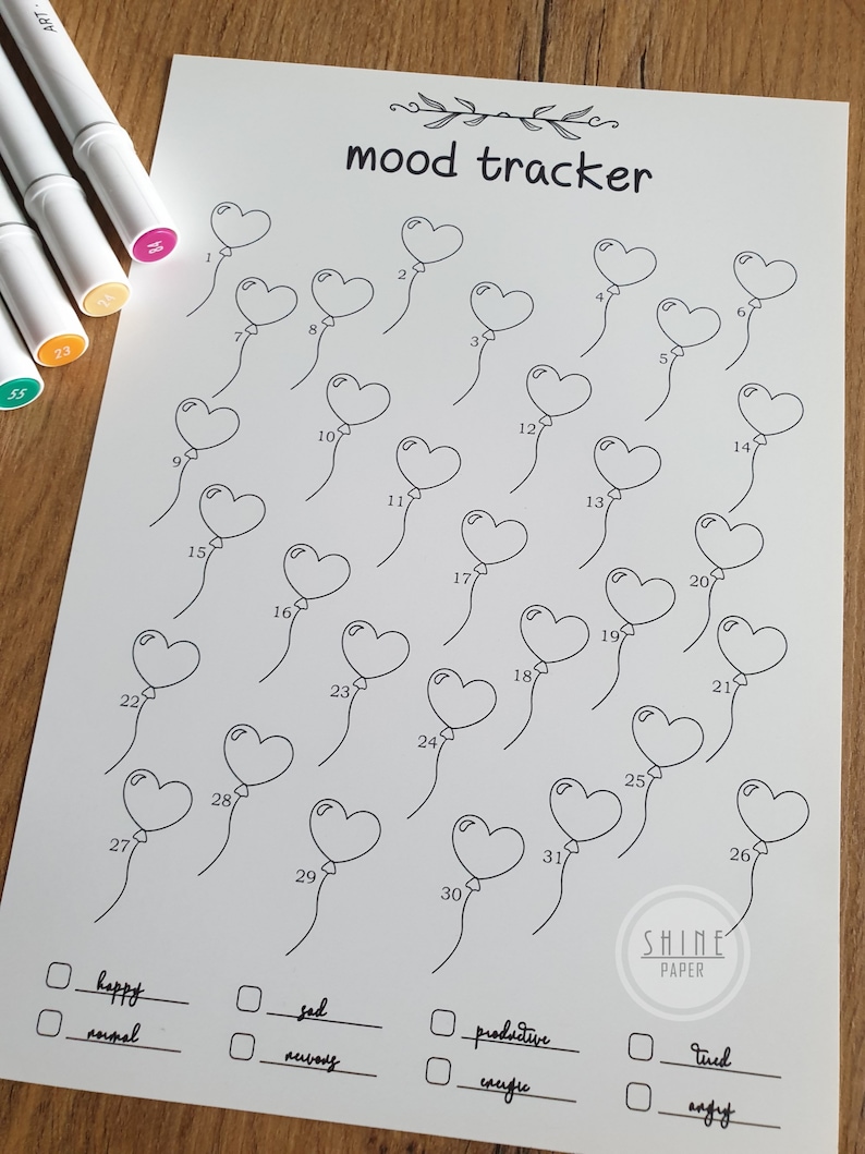 Daily Mood Tracker Printable Digital, Bullet Journal Mood Tracker ...