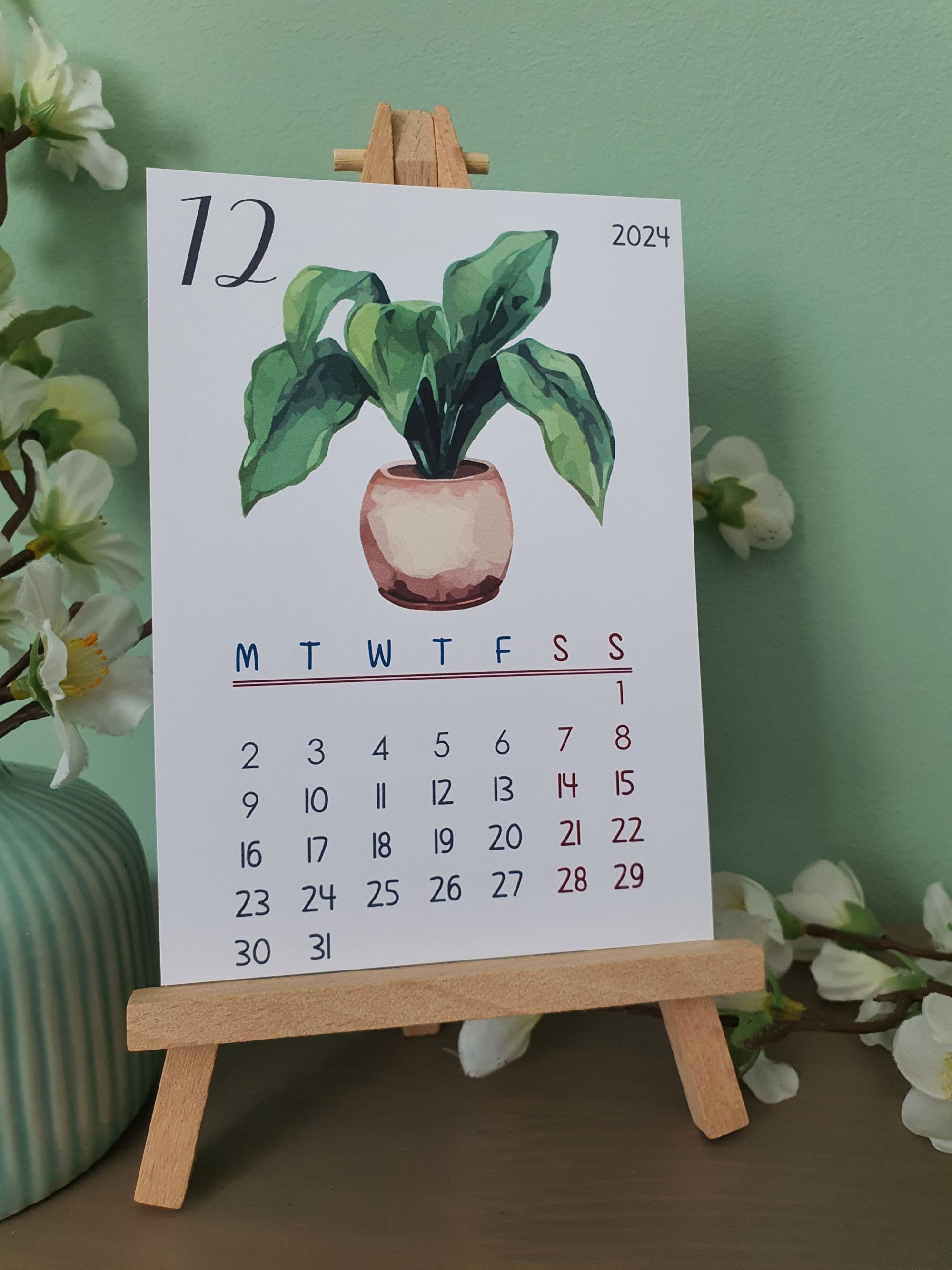 2024 Mini Desk Calendar, Houseplants, A6 Calendar, With Easel, Birthday ...