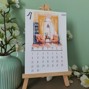 2024 Mini Desk Calendar, Interiors, A6 Calendar, With Easel, Birthday ...