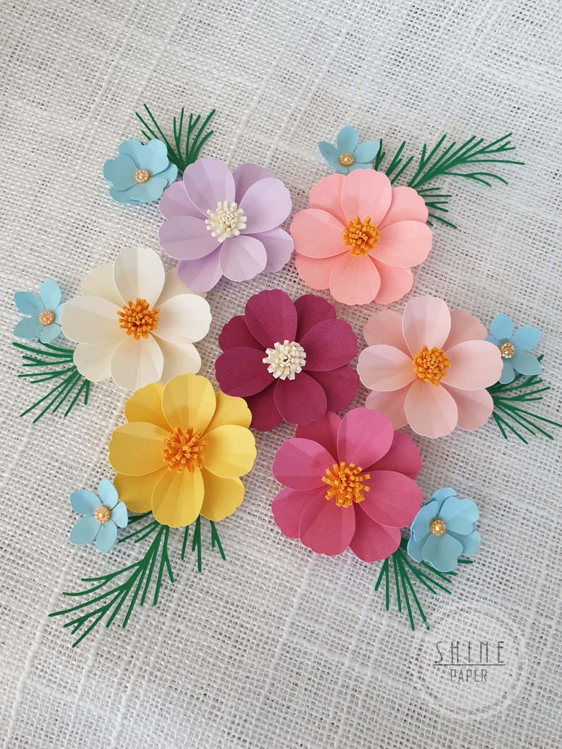 10 Small Paper Cosmos Flowers, Handmade Paper Flowers, Baby Shower ...