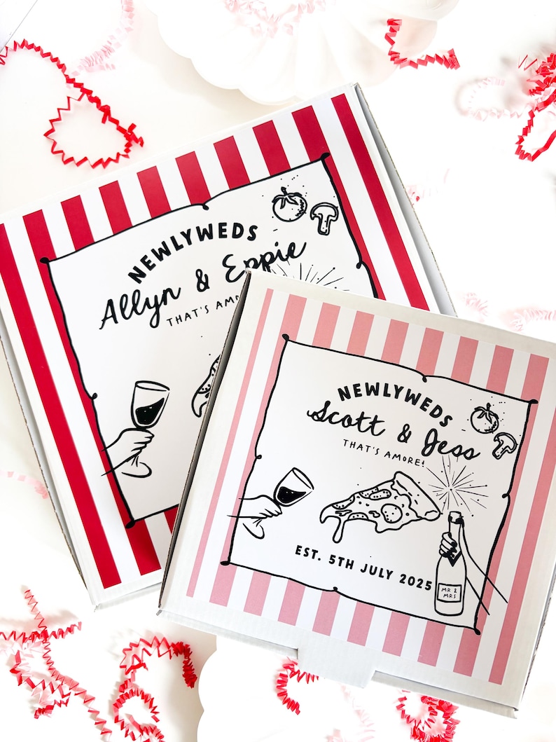 Personalised Wedding PIZZA Box | RED STRIPE | Takeaway Buffet Party ...