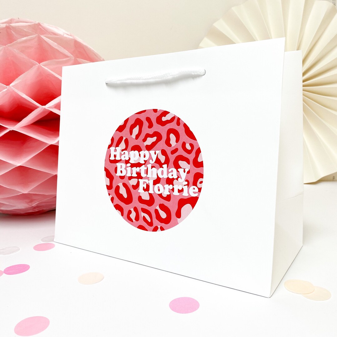 Happy Birthday Gift Bag PINK LEOPARD Leopard Print Baby Pink Tassel Bow ...