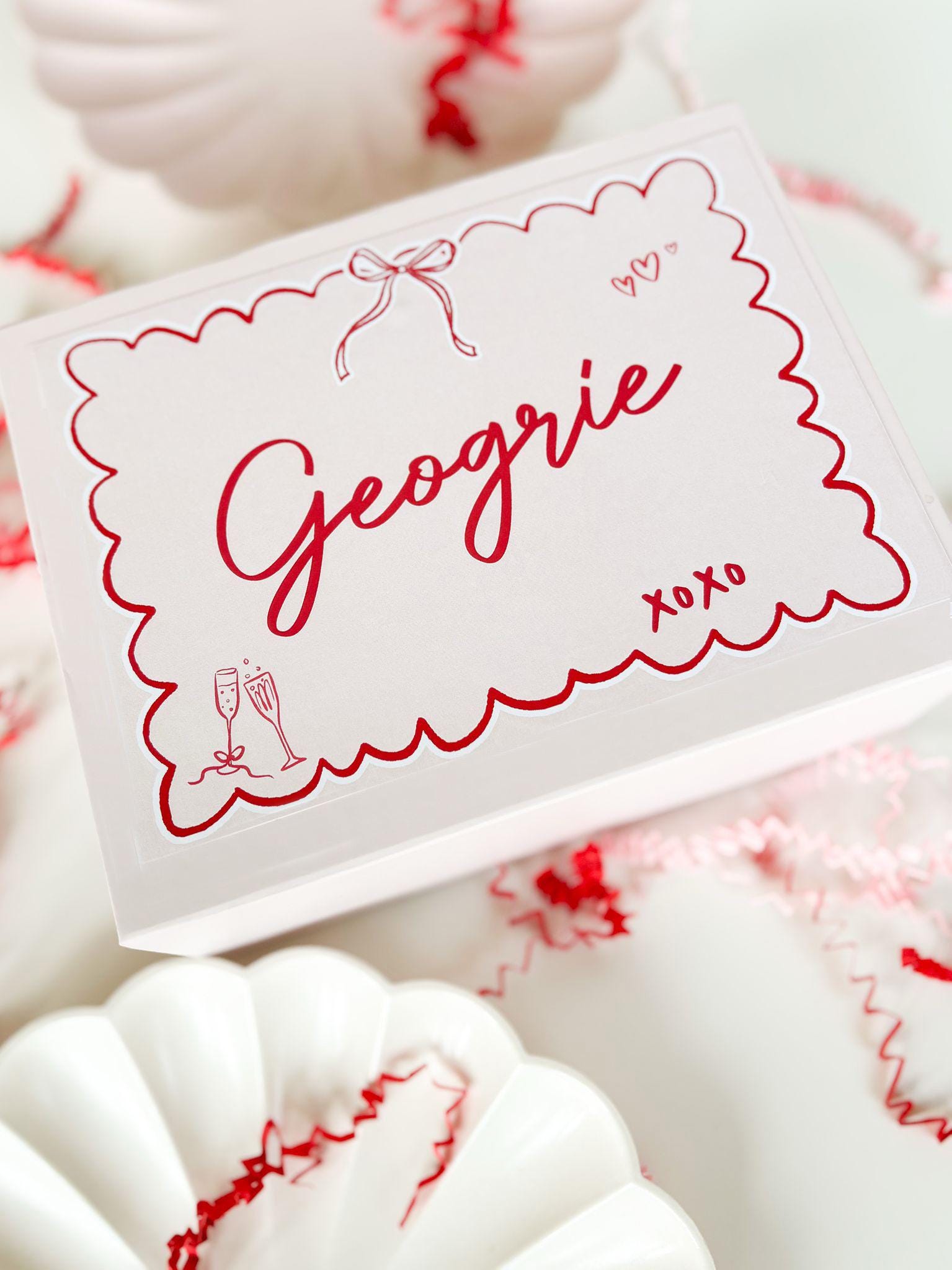 Bridesmaid Proposal Gift Box | WHIMSICAL SCALLOPED EDGE | Pink Red Hand ...