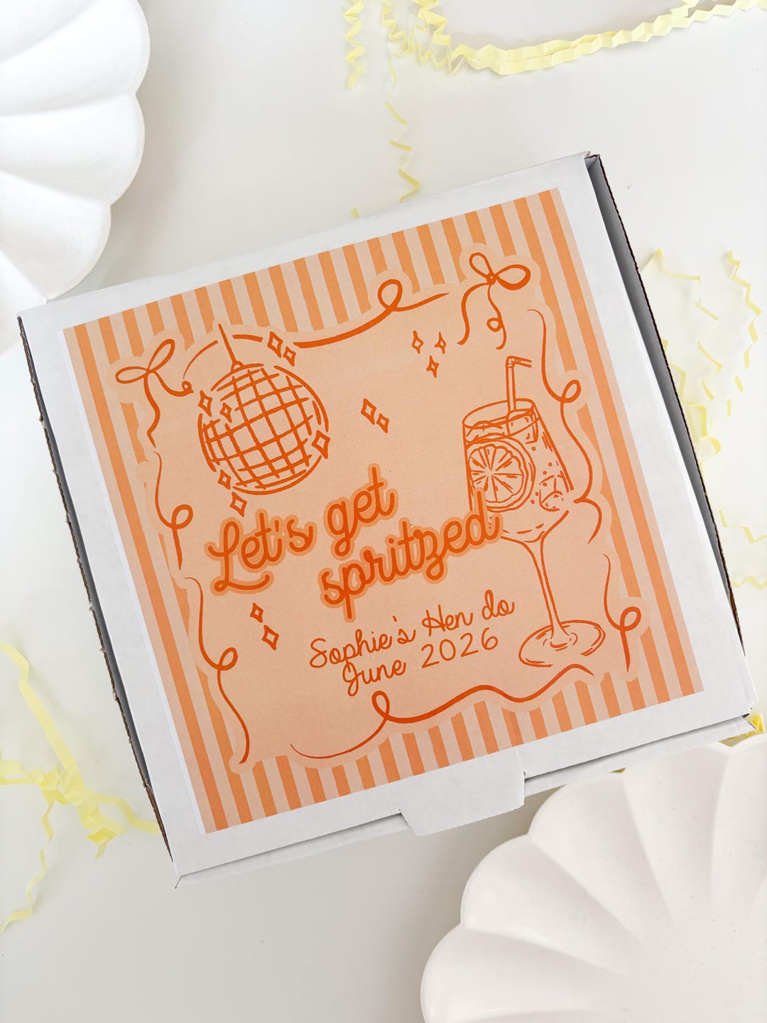 Personalised Hen PIZZA Box | GET SPRITZED | Takeaway Buffet Party Boxes ...