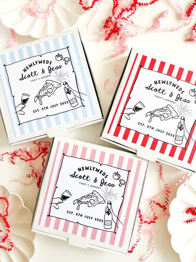 Personalised Wedding PIZZA Box | RED STRIPE | Takeaway Buffet Party ...