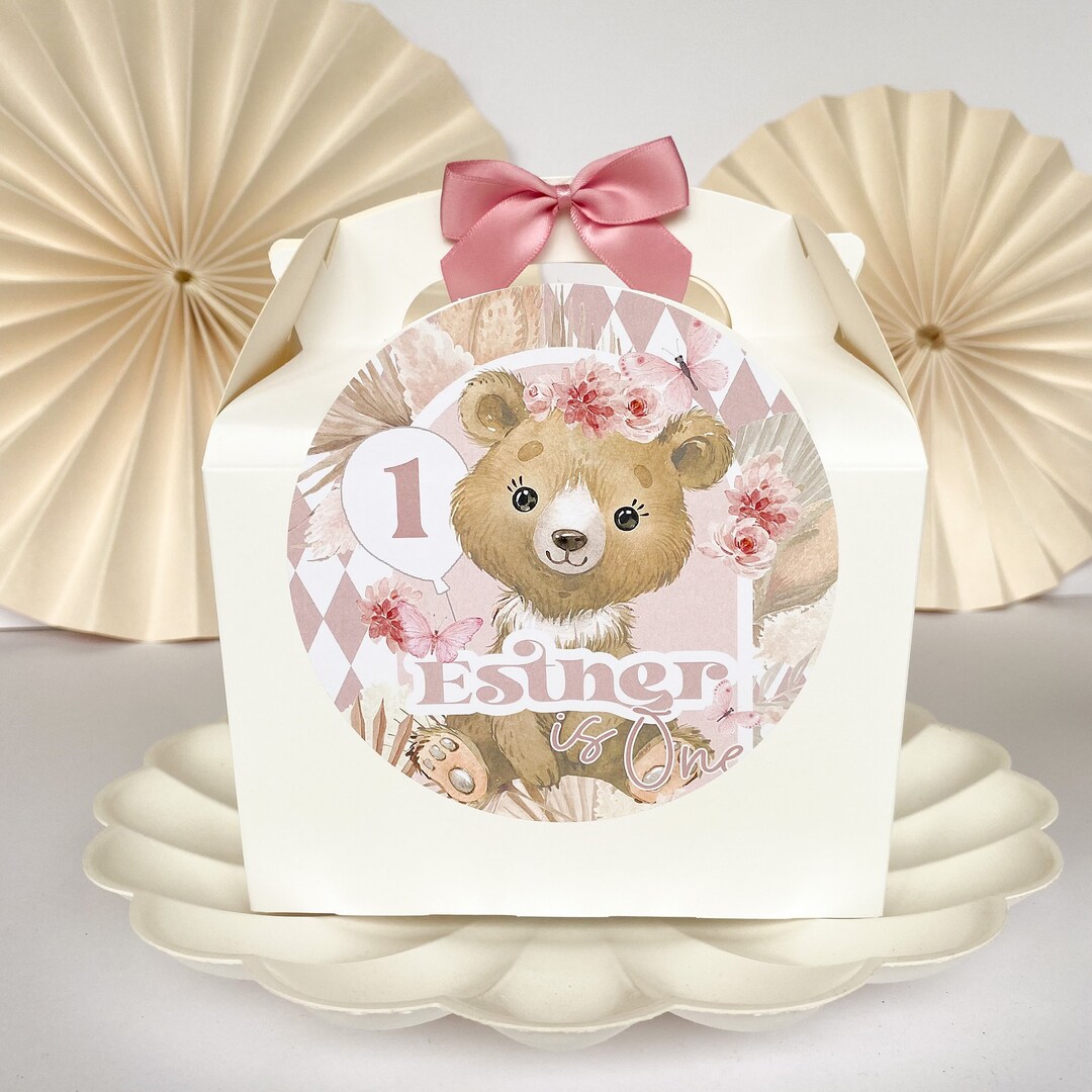 FIRST Birthday Party Box | PAMPAS BEAR | Pink Childrens Gift Boxes ...