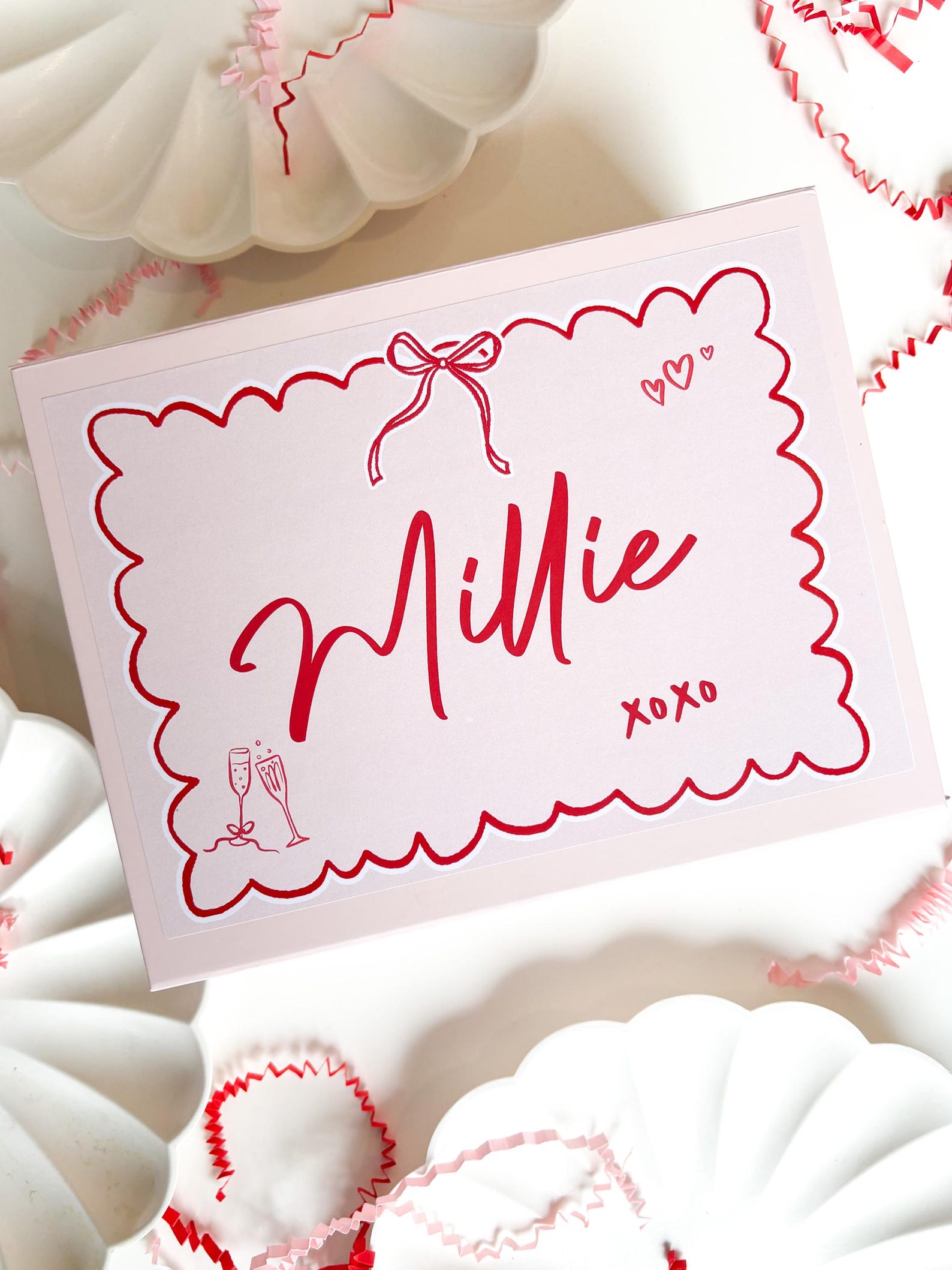 Bridesmaid Proposal Gift Box | WHIMSICAL SCALLOPED EDGE | Pink Red Hand ...