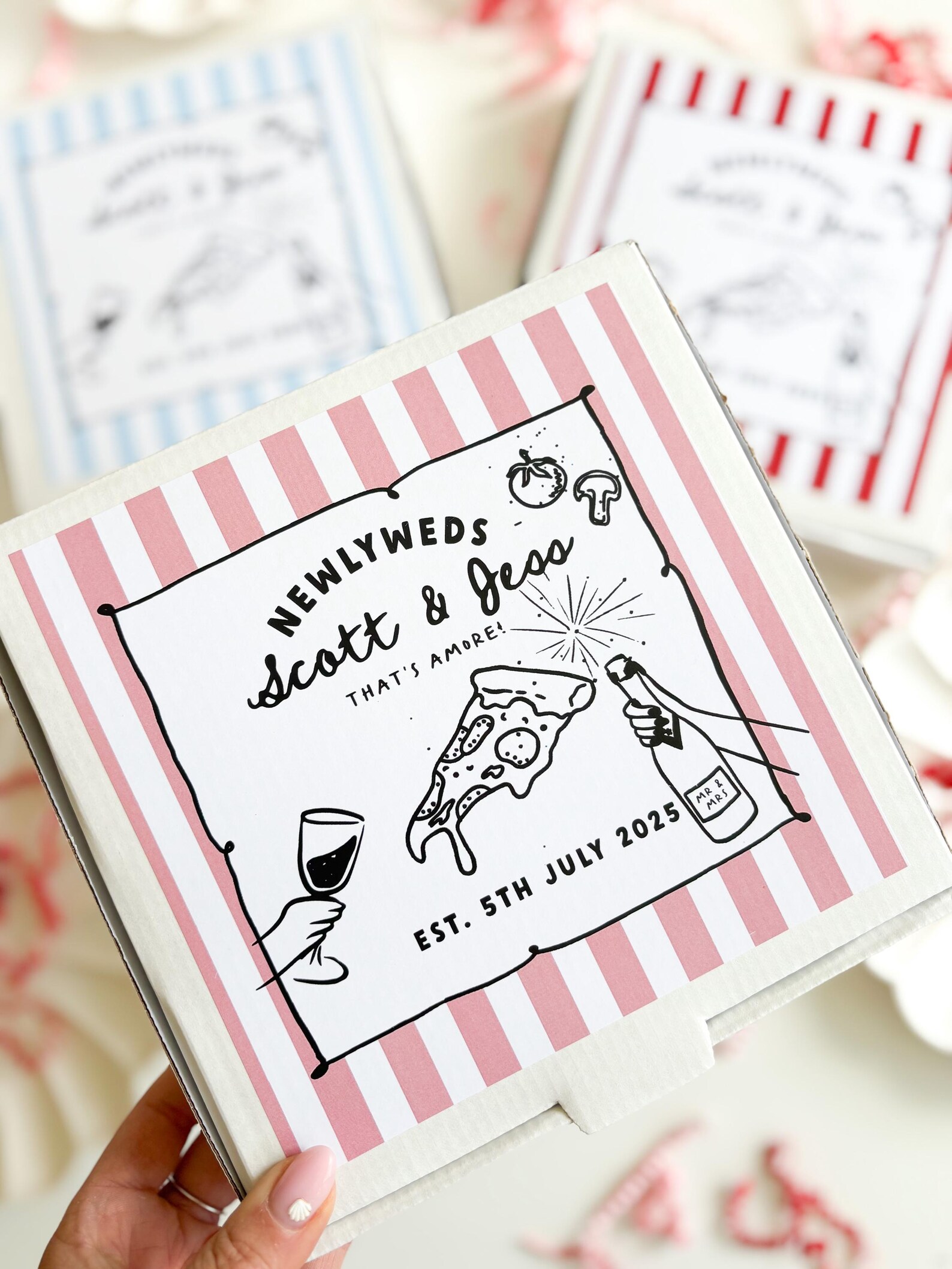 Personalised Wedding PIZZA Box | RED STRIPE | Takeaway Buffet Party ...