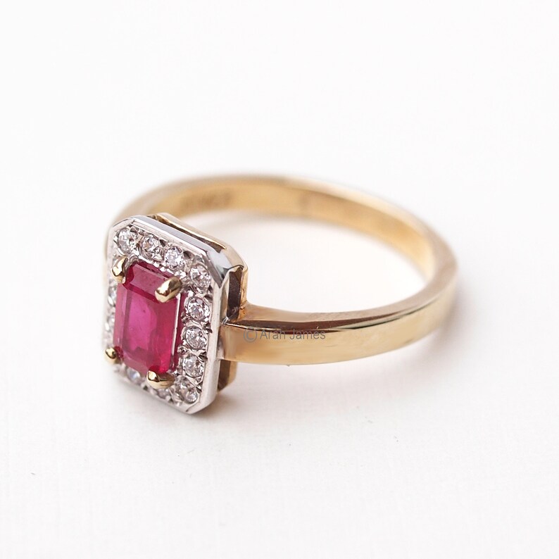 JOLENE - Vintage Ruby Diamond Halo Ring in Rose Gold, Yellow Gold ...