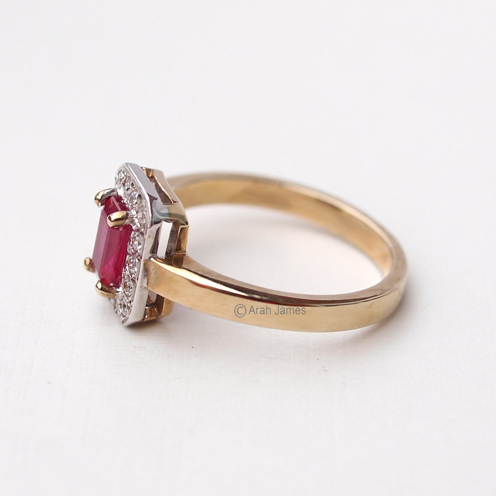JOLENE - Vintage Ruby Diamond Halo Ring in Rose Gold, Yellow Gold ...