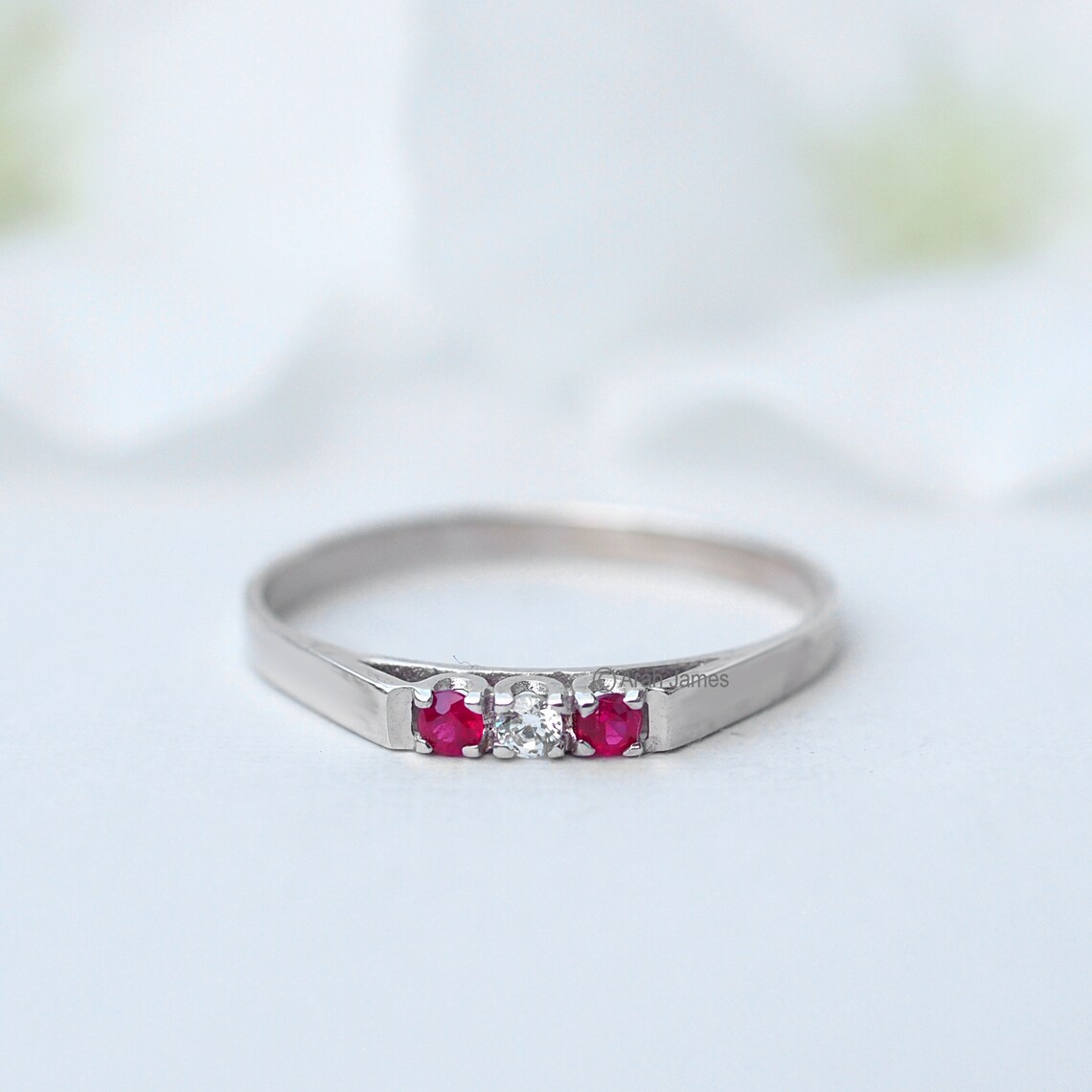 MARLEE - Ruby Diamond Trilogy Ring in Rose Gold, Yellow Gold, White ...