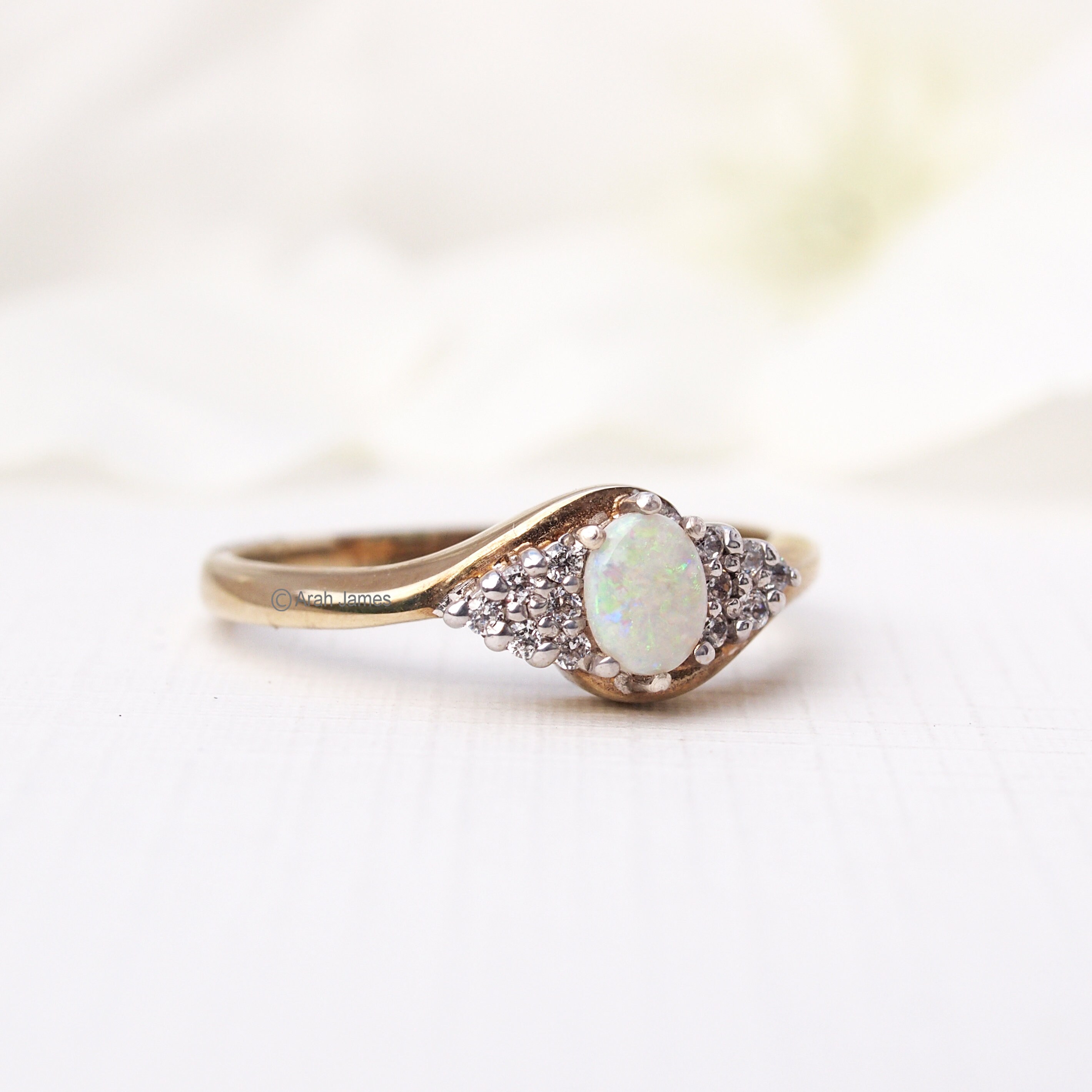 JUNE Opal & Diamond Cluster Engagement Ring | Etsy UK