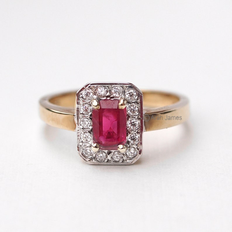 JOLENE - Vintage Ruby Diamond Halo Ring in Rose Gold, Yellow Gold ...