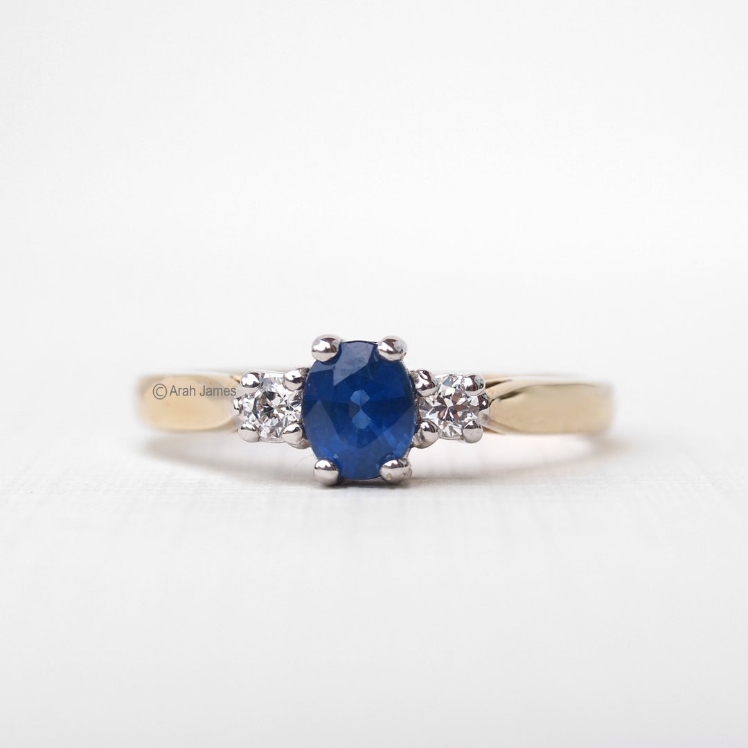 ROSEMARY Vintage Sapphire & Diamond Trilogy Ring - Etsy