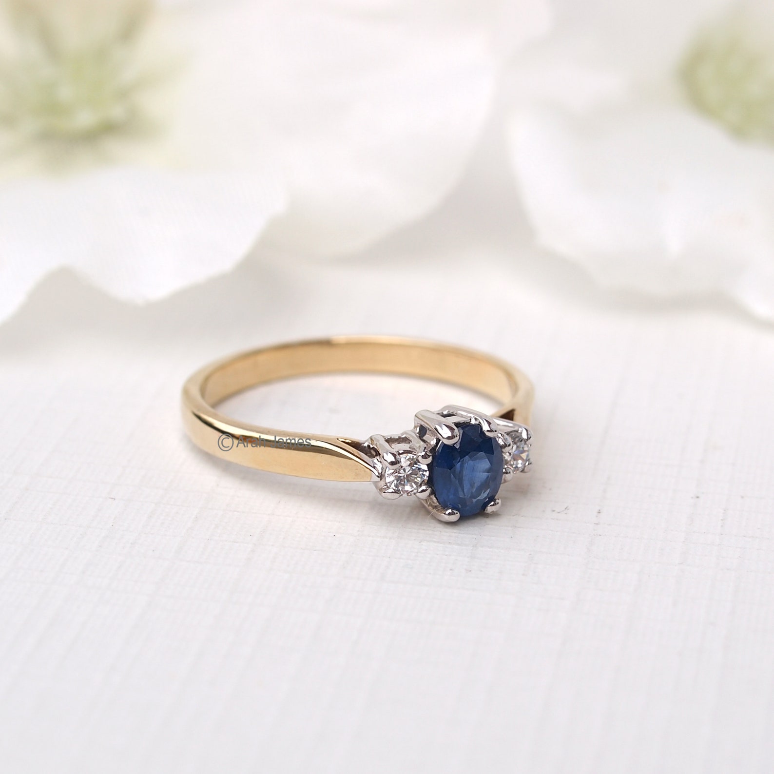 ROSEMARY Vintage Sapphire & Diamond Trilogy Ring - Etsy