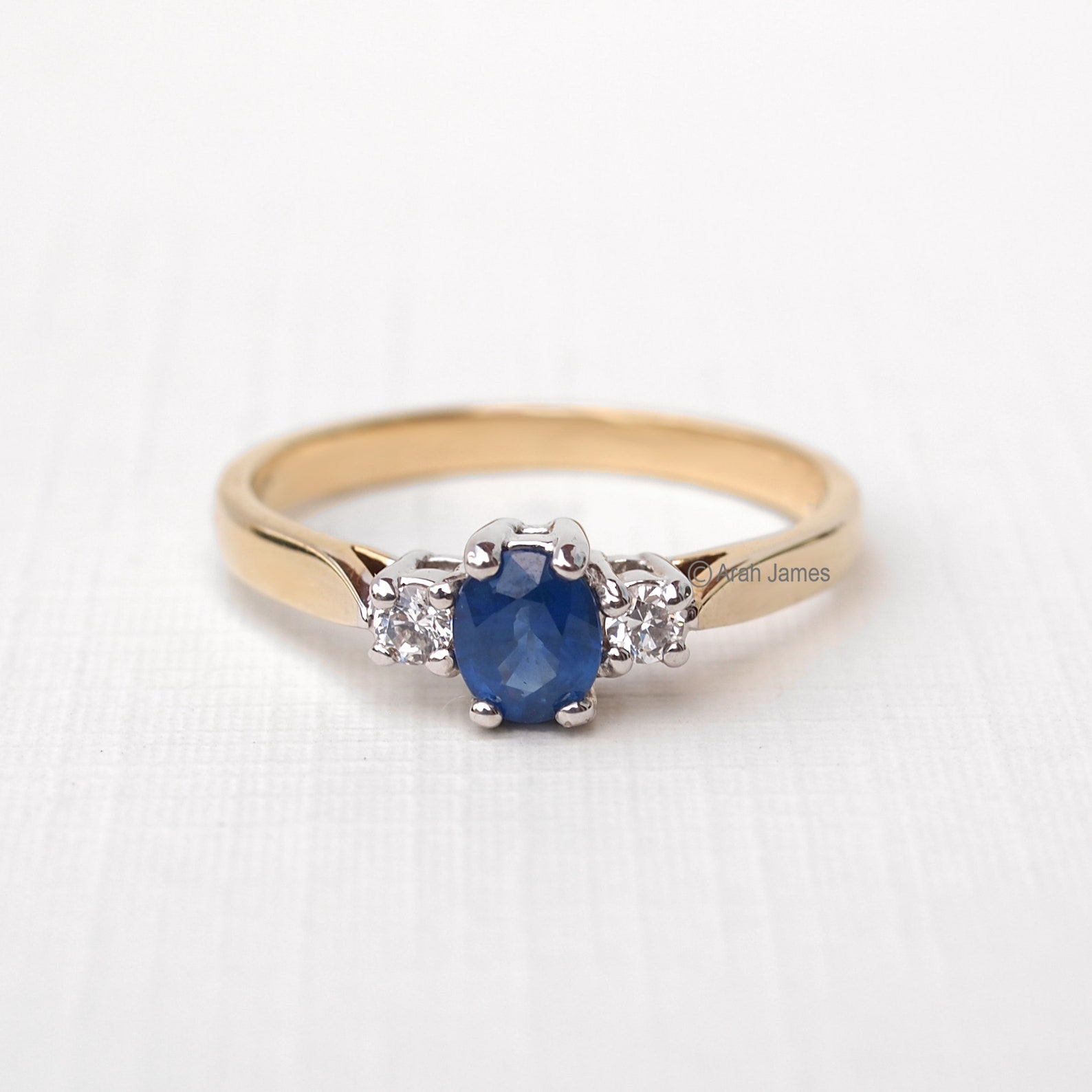 ROSEMARY Vintage Sapphire & Diamond Trilogy Ring - Etsy