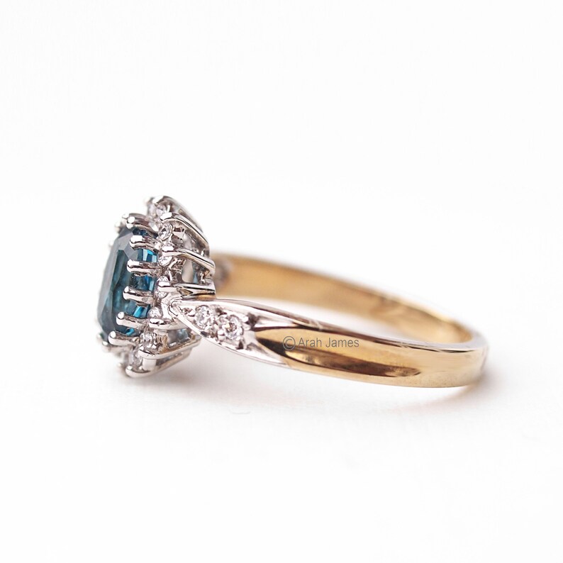 AMORA Blue Topaz Diamond Halo Ring in Rose Gold Yellow - Etsy