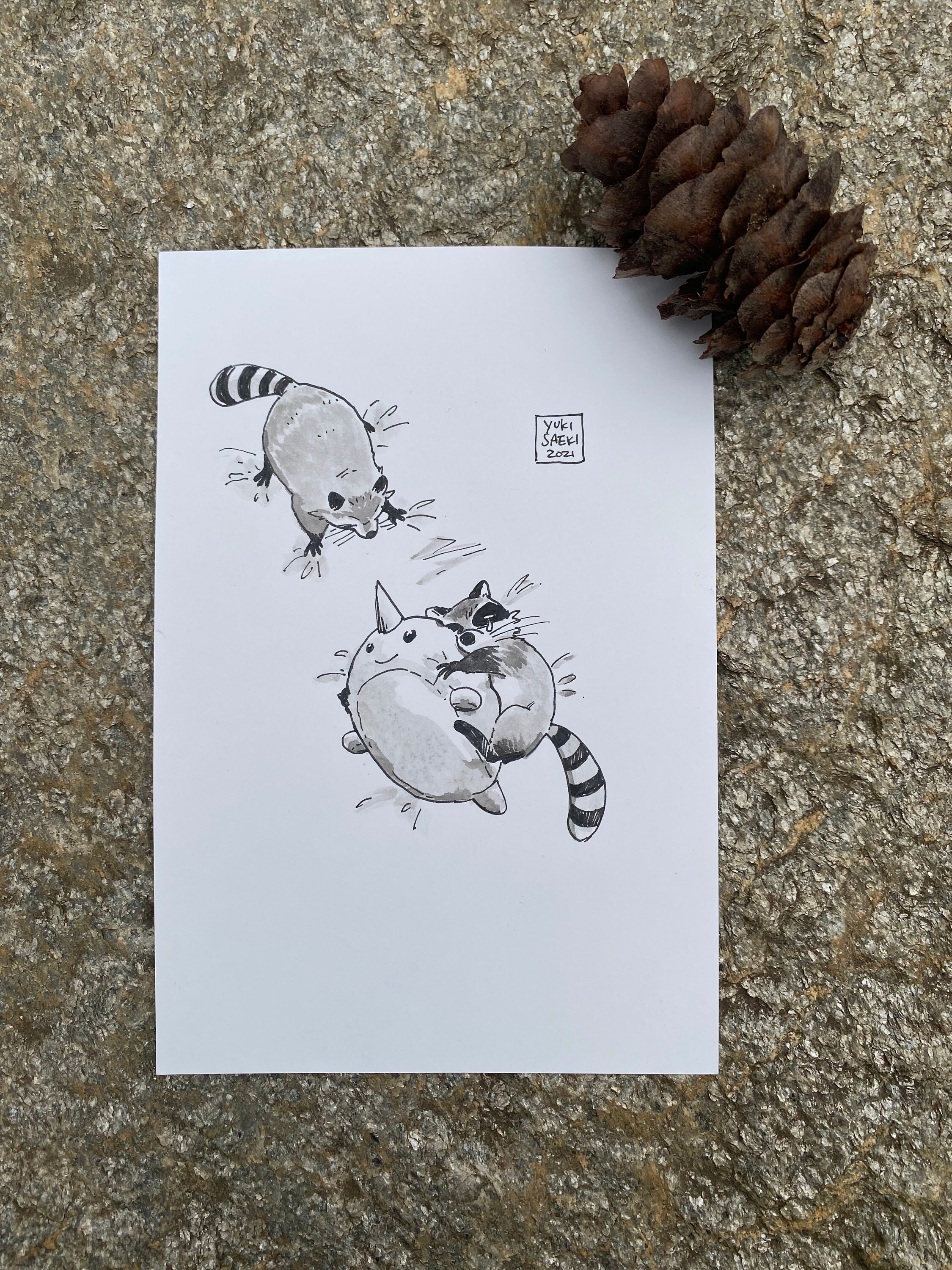 Cuddly Raccoons Original Pen and Ink Illustration for - Etsy