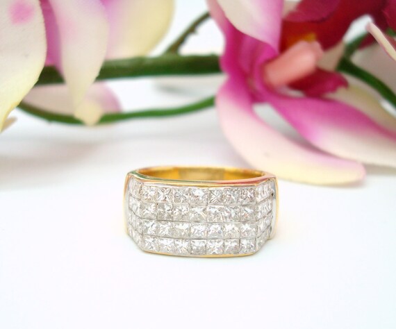 Four Rows Princess Cut Diamonds Invisible Set Wedding Band in | Etsy ...