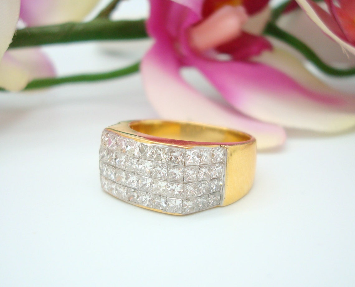 Four Rows Princess Cut Diamonds Invisible Set Wedding Band in - Etsy ...