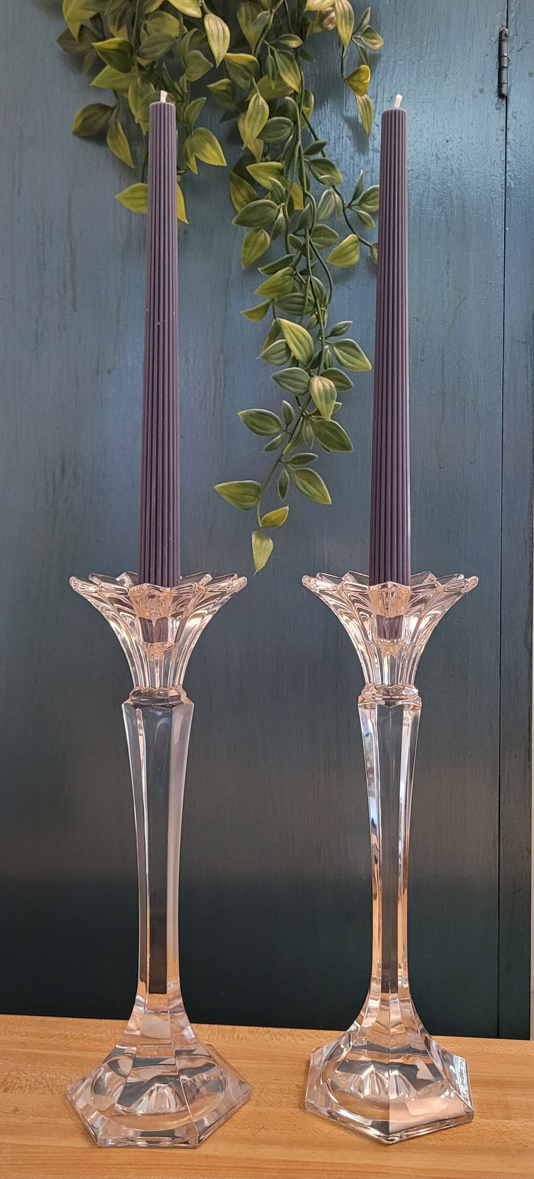 Lead Crystal Candlestick Holders Sculpted Art Deco Tulip Design Austria ...