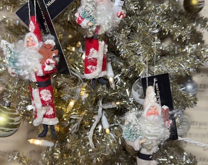 Vintage Style Cotton Batting Mini Santa Susan Arnot Christmas Ornament ...