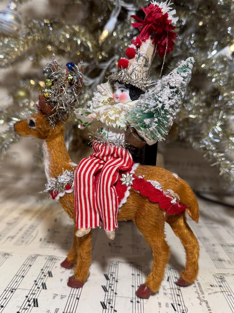 Vintage Style Christmas Doll Cotton Batting Susan Arnot Doll on Deer - Etsy