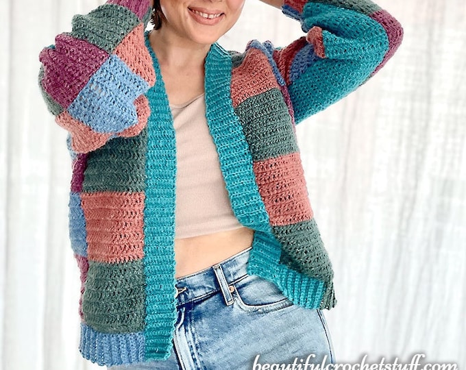 Easy Crochet Patchwork Cardigan PDF Pattern Crochet Cardigan, Crochet ...