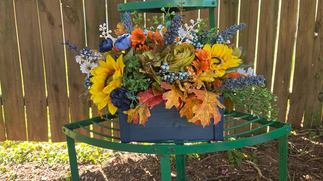 Navy Blue, Fall Flowers Arrangement, Autumn Floral Bouquet, Tabletop ...