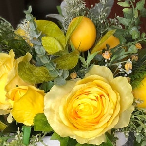 Lemon Floral Bouquet Arrangement Kitchen Tabletop Counter Yellow Roses ...