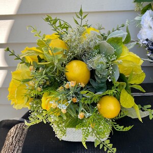 Lemon Floral Bouquet Arrangement Kitchen Tabletop Counter Yellow Roses ...