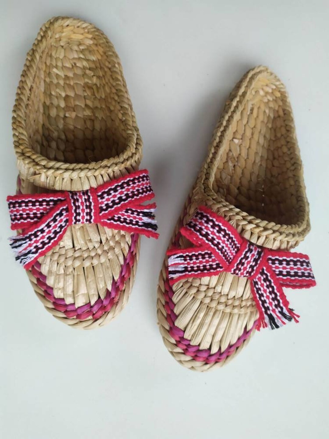 Hand Woven Straw Slippers: Vegan Sauna Shoes With Bow (US 7) - Etsy