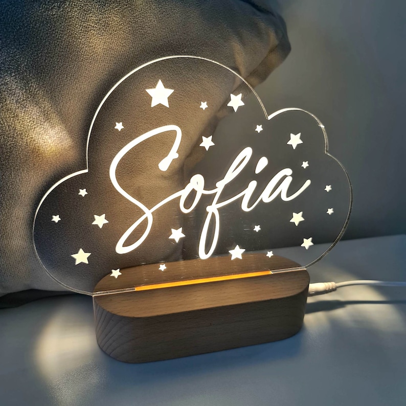 Personalised Night Light Baby Gift - Custom Name Nursery Decor Night ...