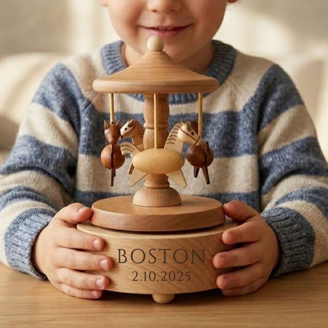 Personalized Wooden Carousel Music Box – Newborn Baby Keepsake - Etsy