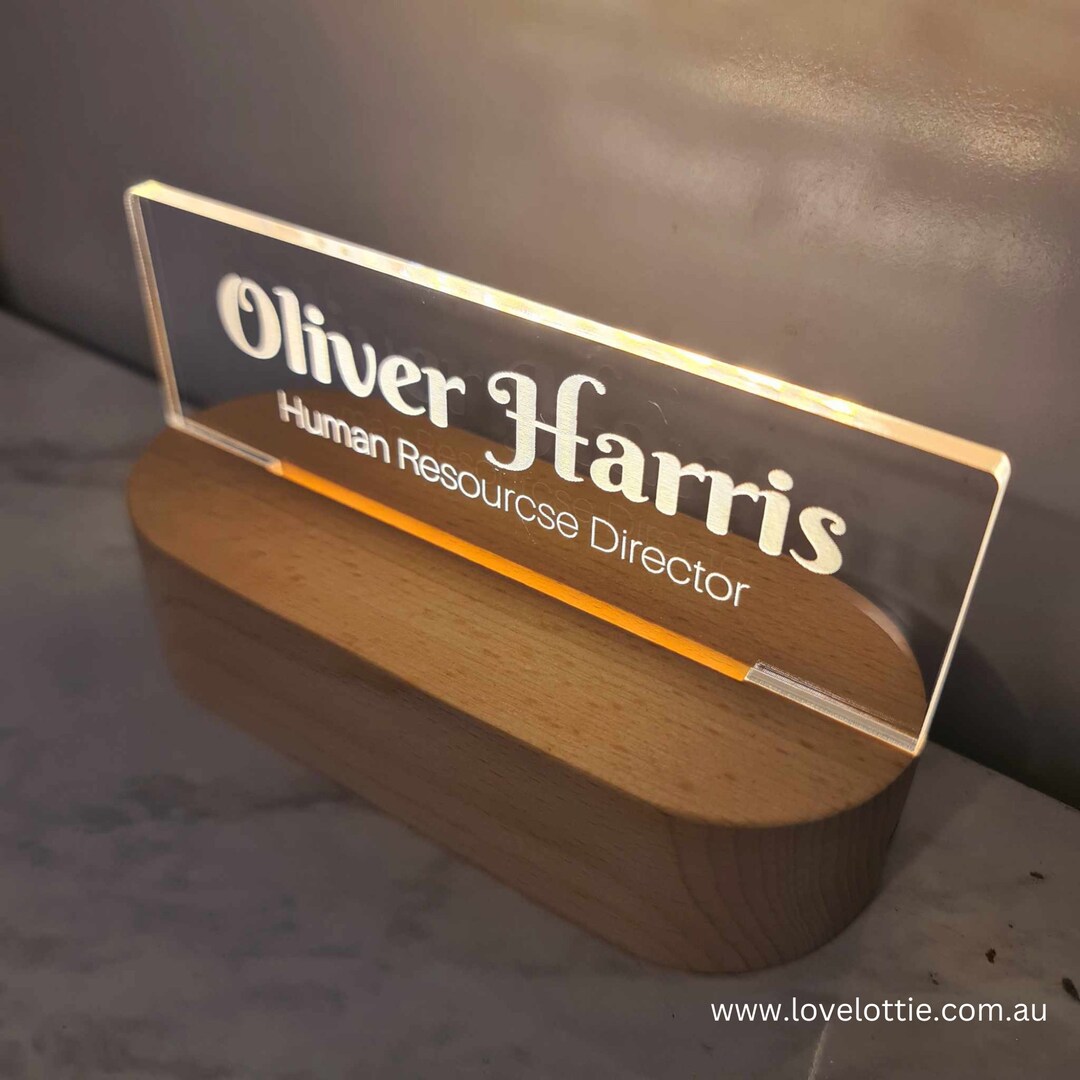 Personalized Desk Name Plate With Wooden Base, Lighted Acrylic ...