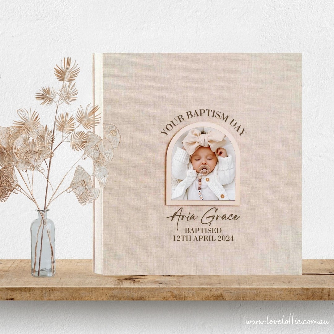 Personalised Baby Baptism Memory Album | Linen Photo Scrapbook With ...