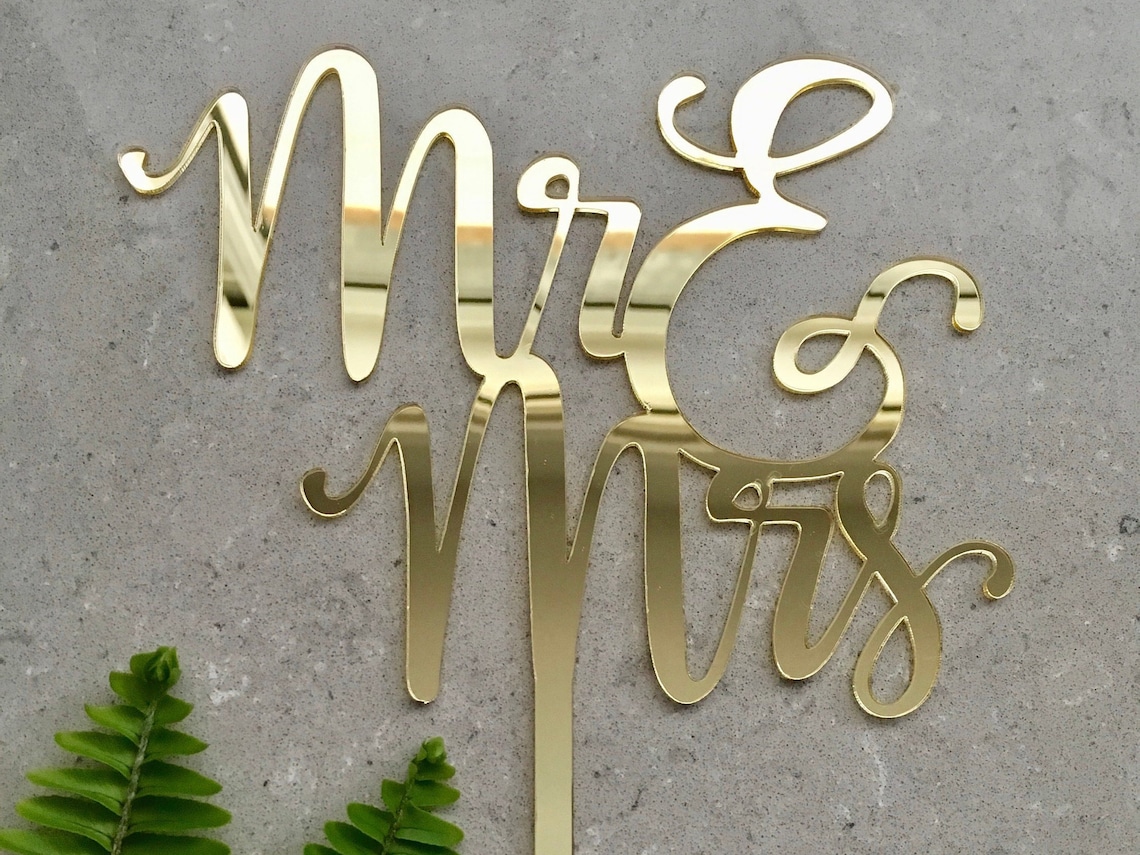 Wedding Cake Topper - Acrylic Mirror Gold - Mr & Mrs Cake Decoration ...