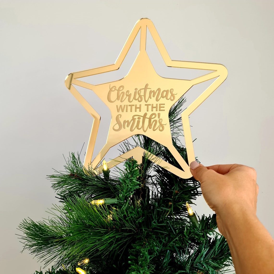 Gold Personalised Christmas Tree Star Topper Christmas - Etsy