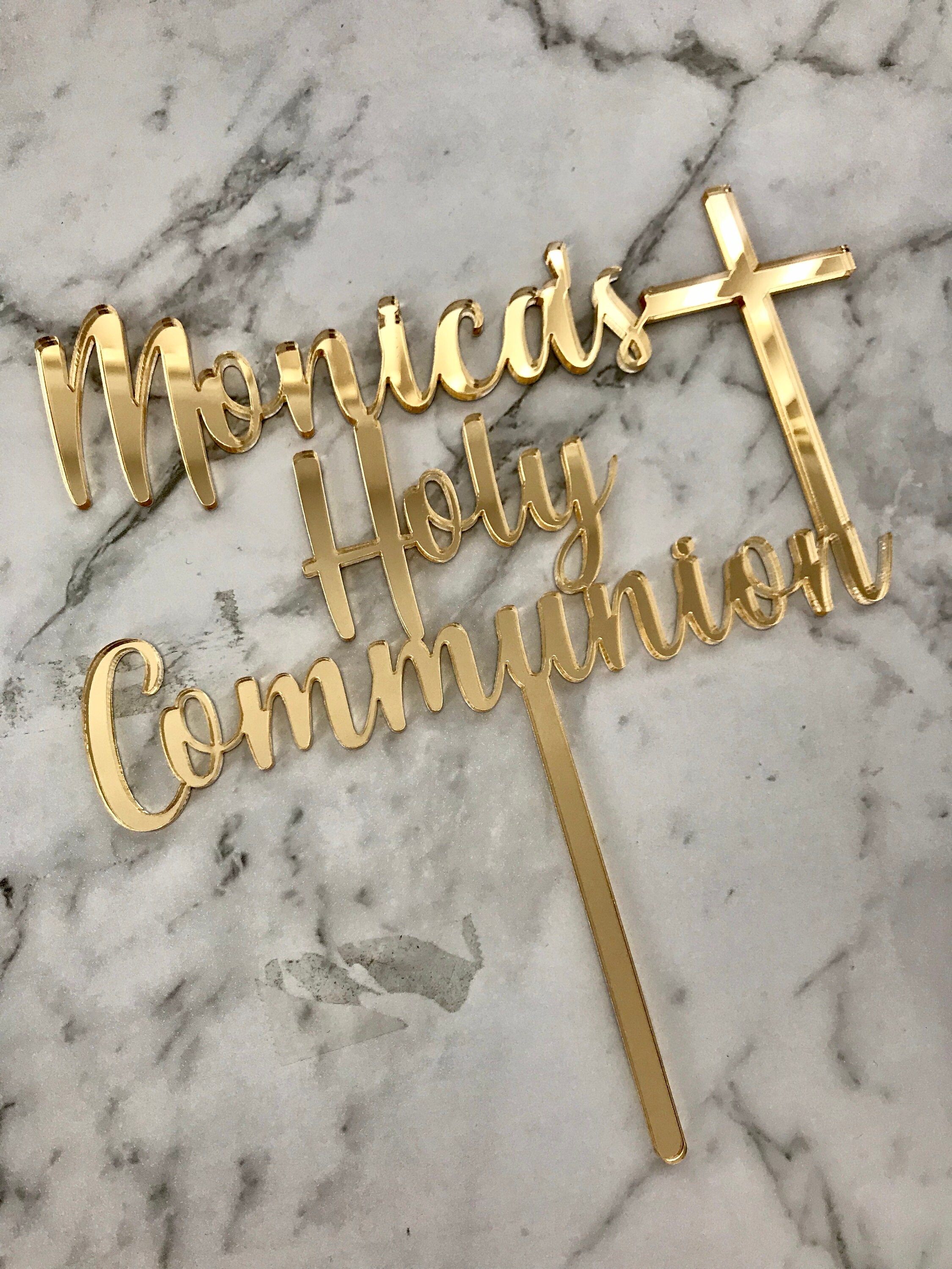 CUSTOM Name Holy Communion Cake Topper - Personalised Mirror Baptism ...