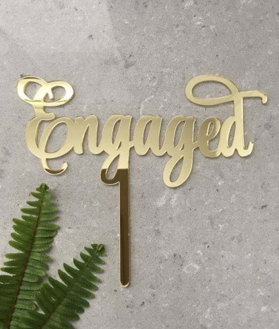 Engaged Acrylic Gold Mirror Wedding Engagement Party Cake | Etsy