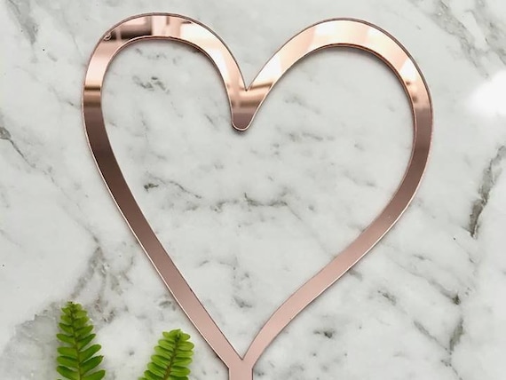 Heart Cake Topper Acrylic Rose Gold Cake Topper Wedding / | Etsy