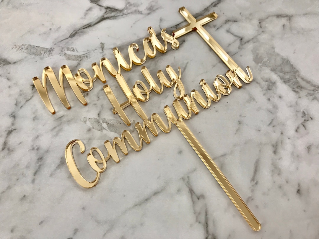 CUSTOM Name Holy Communion Cake Topper - Personalised Mirror Baptism ...