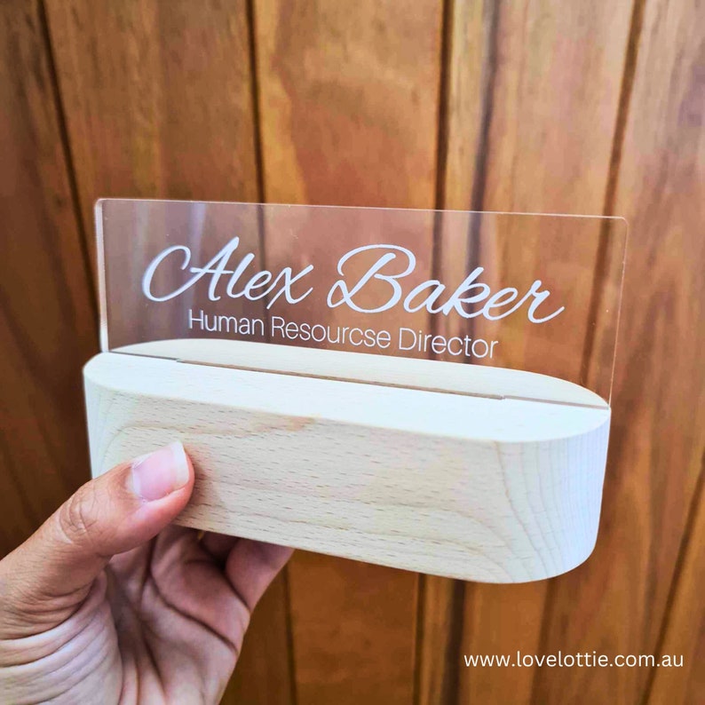Personalized Desk Name Plate With Wooden Base, Lighted Acrylic ...