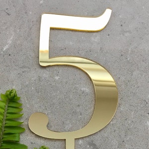 Number 5 Cake Topper - Acrylic Gold Mirror Cake Topper - Birthday Cake ...