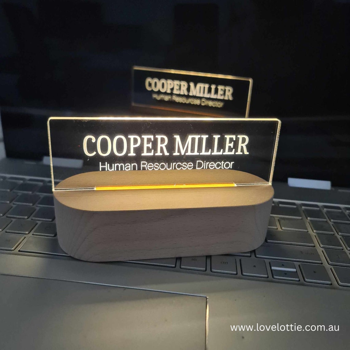 Personalized Desk Name Plate With Wooden Base, Lighted Acrylic ...