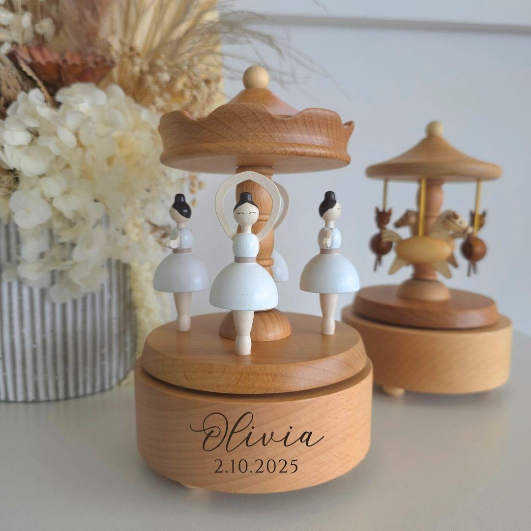 Personalized Wooden Carousel Music Box – Newborn Baby Keepsake - Etsy
