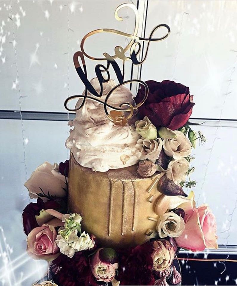 Love Swirl Acrylic Gold Mirror Wedding Cake Topper - Etsy